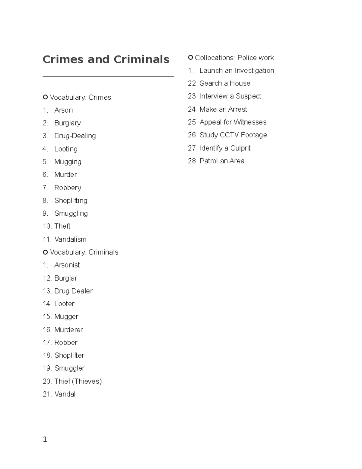 Crimes-and-Criminals, de los crime - Crimes and Criminals Vocabulary ...