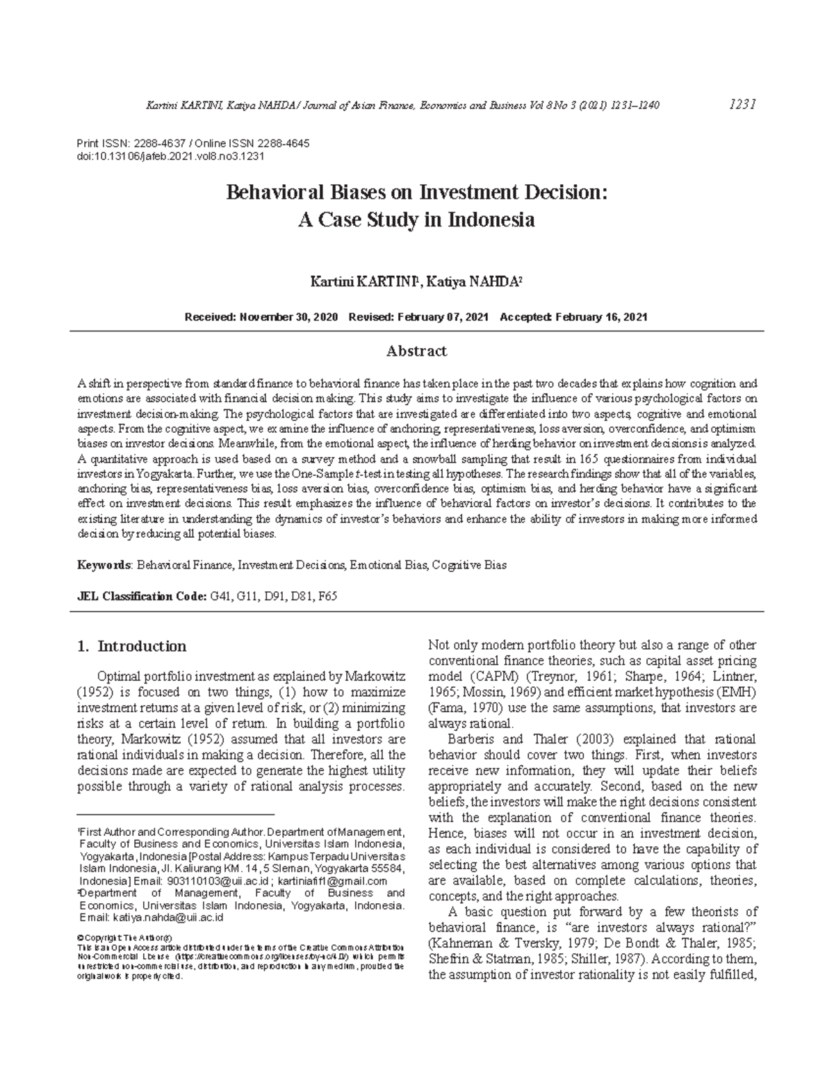 Behavioral Biases on Investment Decision A Case Study in Indonesia ...