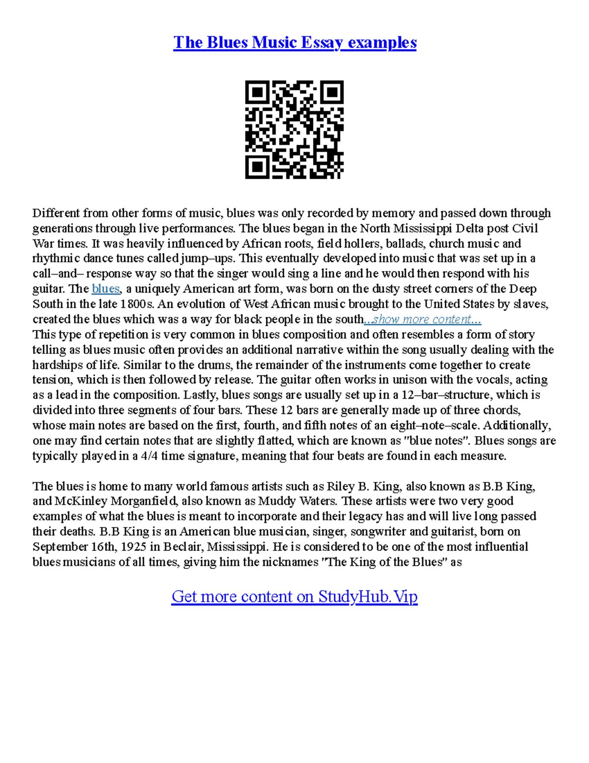 Expository Essay About Music - The Blues Music Essay examples Different ...