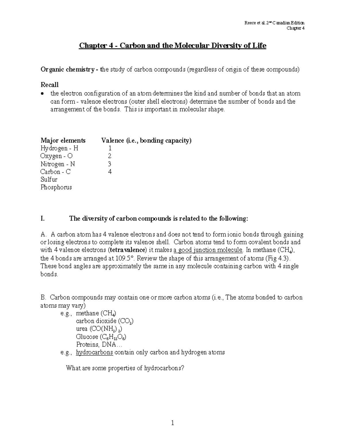 Chap 4 - Organic Chemistry - Chapter 4 Chapter 4 - Carbon and the ...