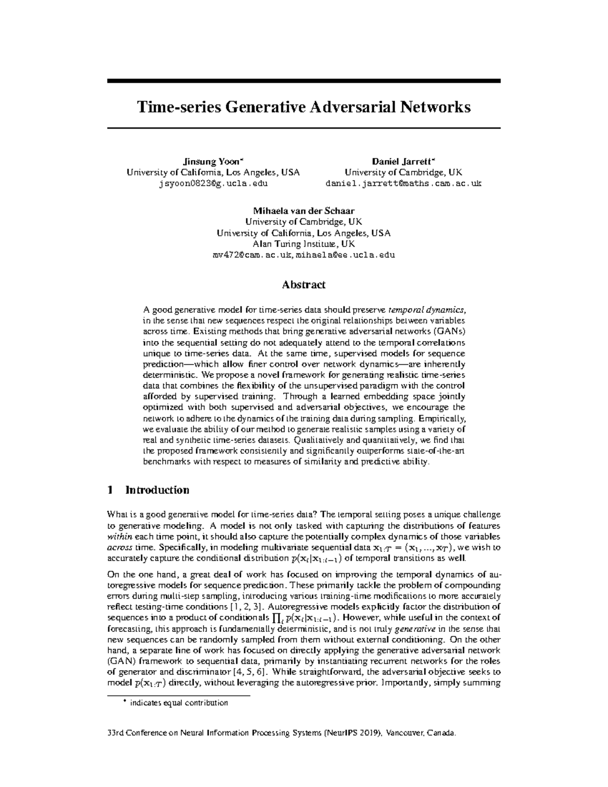 Neur IPS 2019 time series generative adversarial networks Paper - Time ...