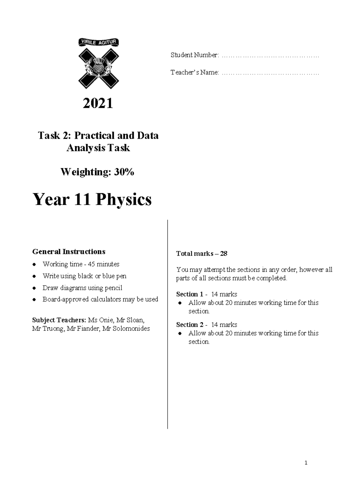 Y11Physics Task 2 Final Solutions - 2021 Task 2: Practical and Data ...