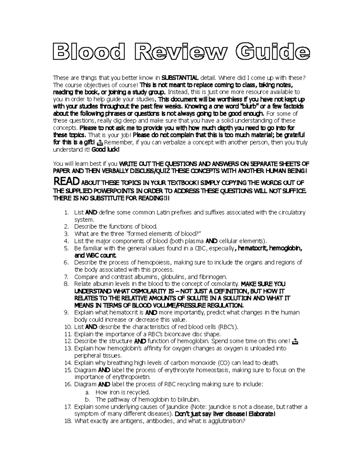 Module 2 Blood Review Guide - These are things that you better know in ...