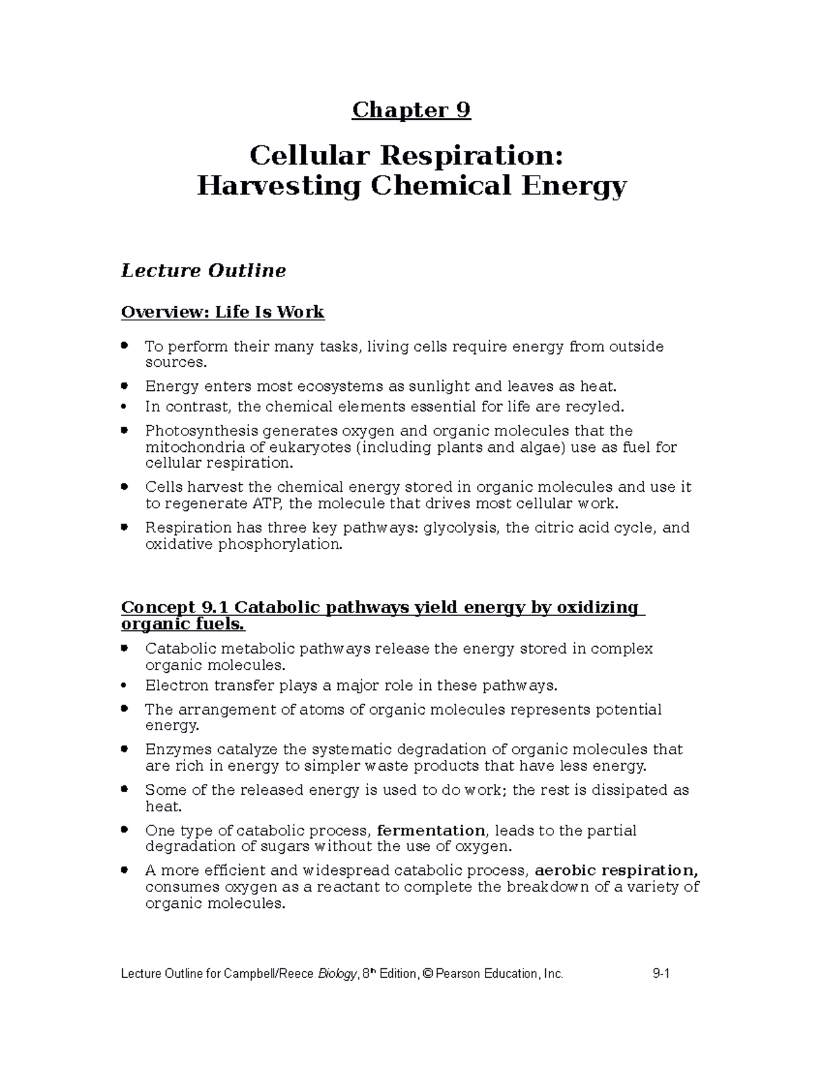 Doc. AP Bio~ Ch. 09 Detail Lect Outline - Chapter 9 Cellular ...