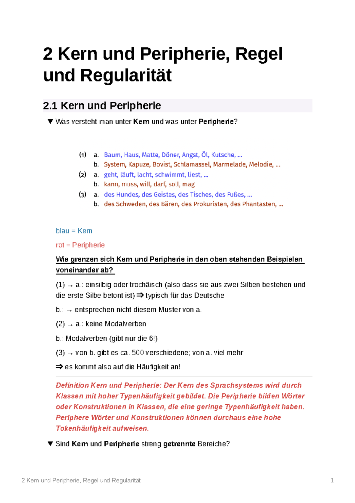 2 Kern und Peripherie Regel und Regularität (Fragen) - 2 Kern und ...