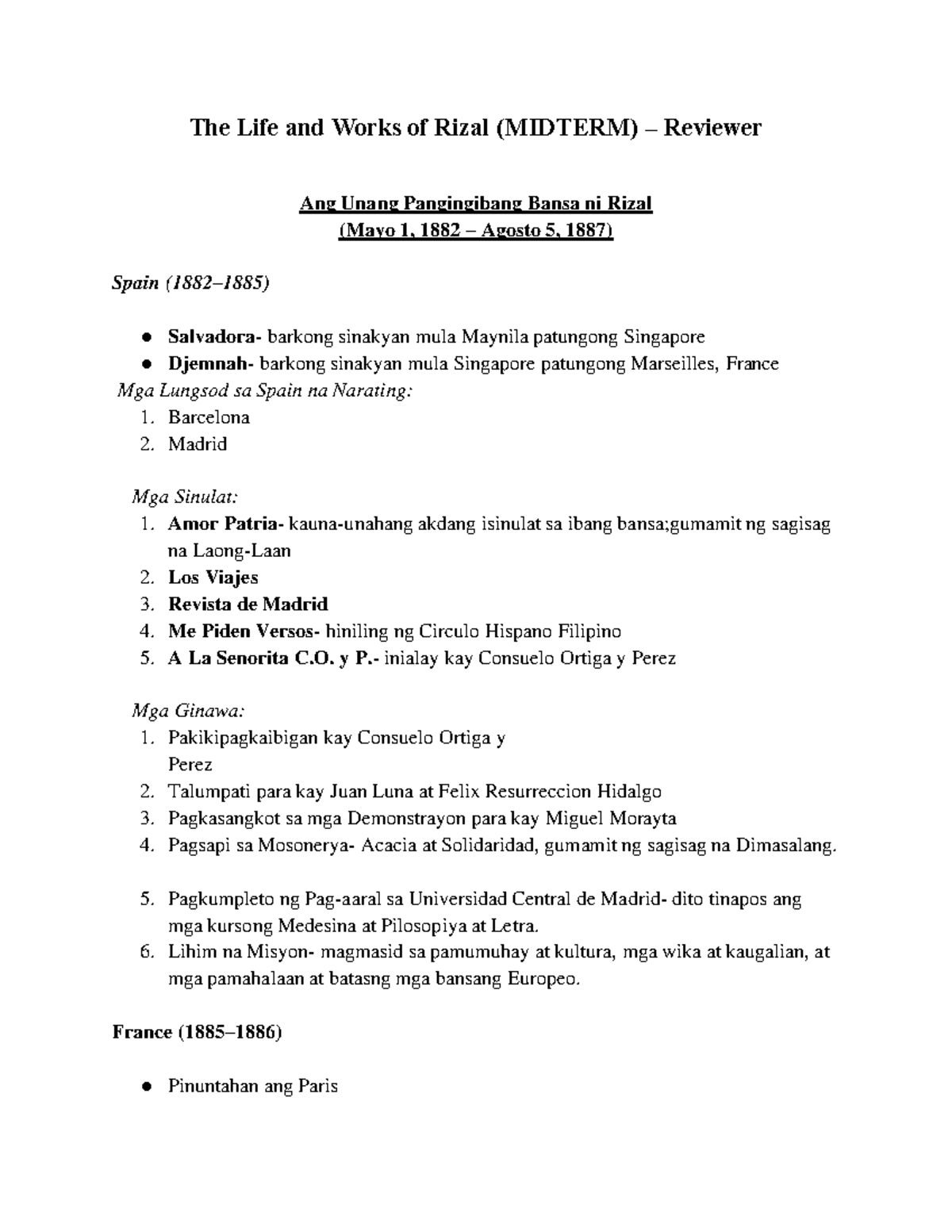 The Life and Works of Rizal - Midterm - The Life and Works of Rizal (MIDTERM) – Reviewer Ang ...