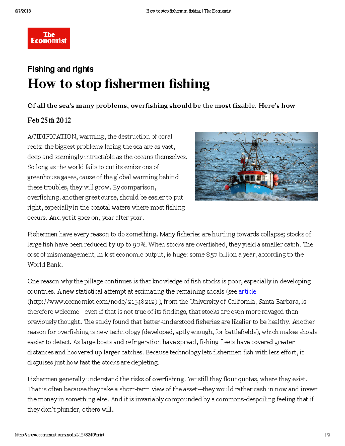 How to stop fishermen fishing The Economist - 6/7/2018 How to stop ...