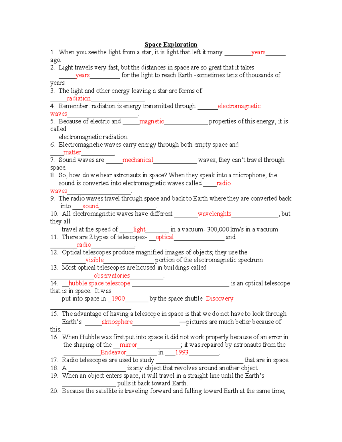 Space Exploration (21) notes-fillin blank - Space Exploration When you ...