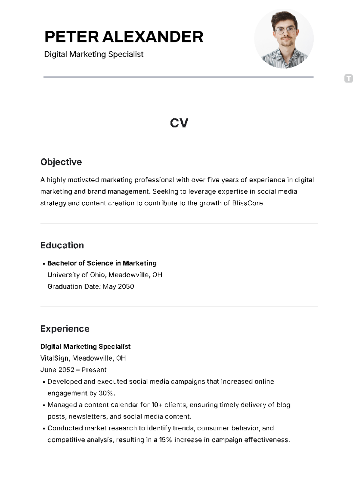 CV Template - Edit Online & Download Example Template - PETER ALEXANDER ...