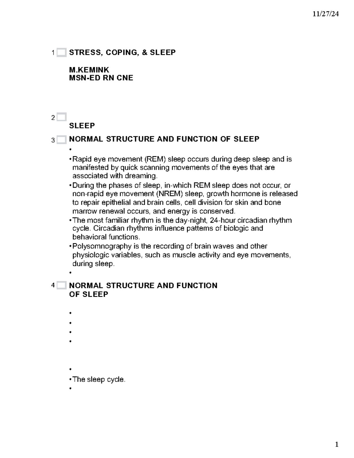 Stress, Cooping, & Sleep - 11/27/ 1 STRESS, COPING, & SLEEP M MSN-ED RN ...