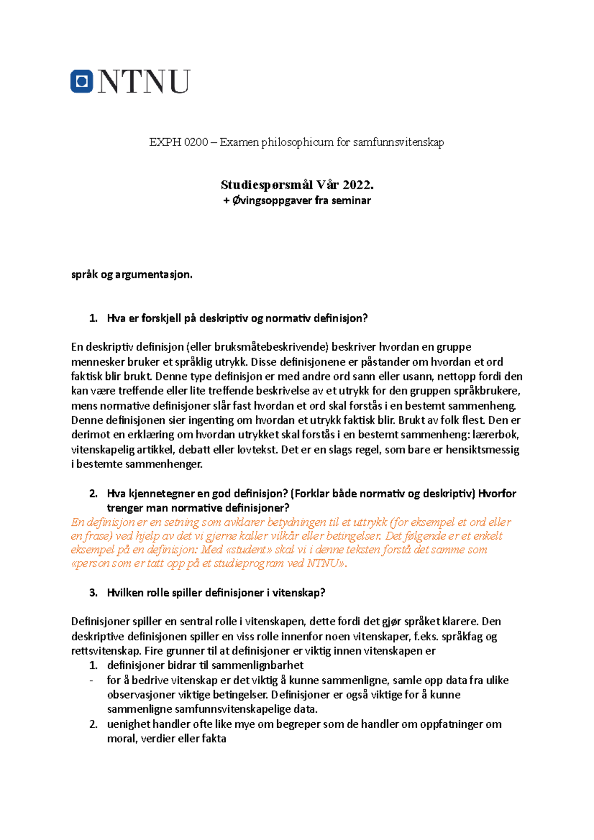 EXPH-0200 Studiespørsmål halveis - EXPH 0200 – Examen philosophicum for samfunnsvitenskap - Studocu