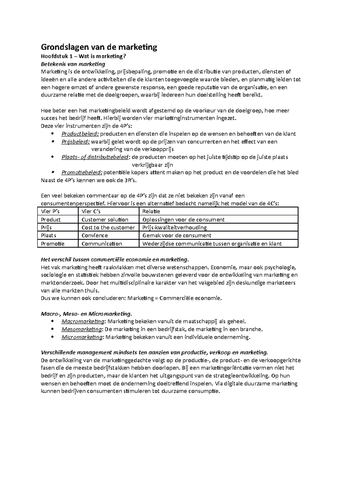 Grondslagen van de marketing - Grondslagen van de marketing Hoofdstuk 1 ...