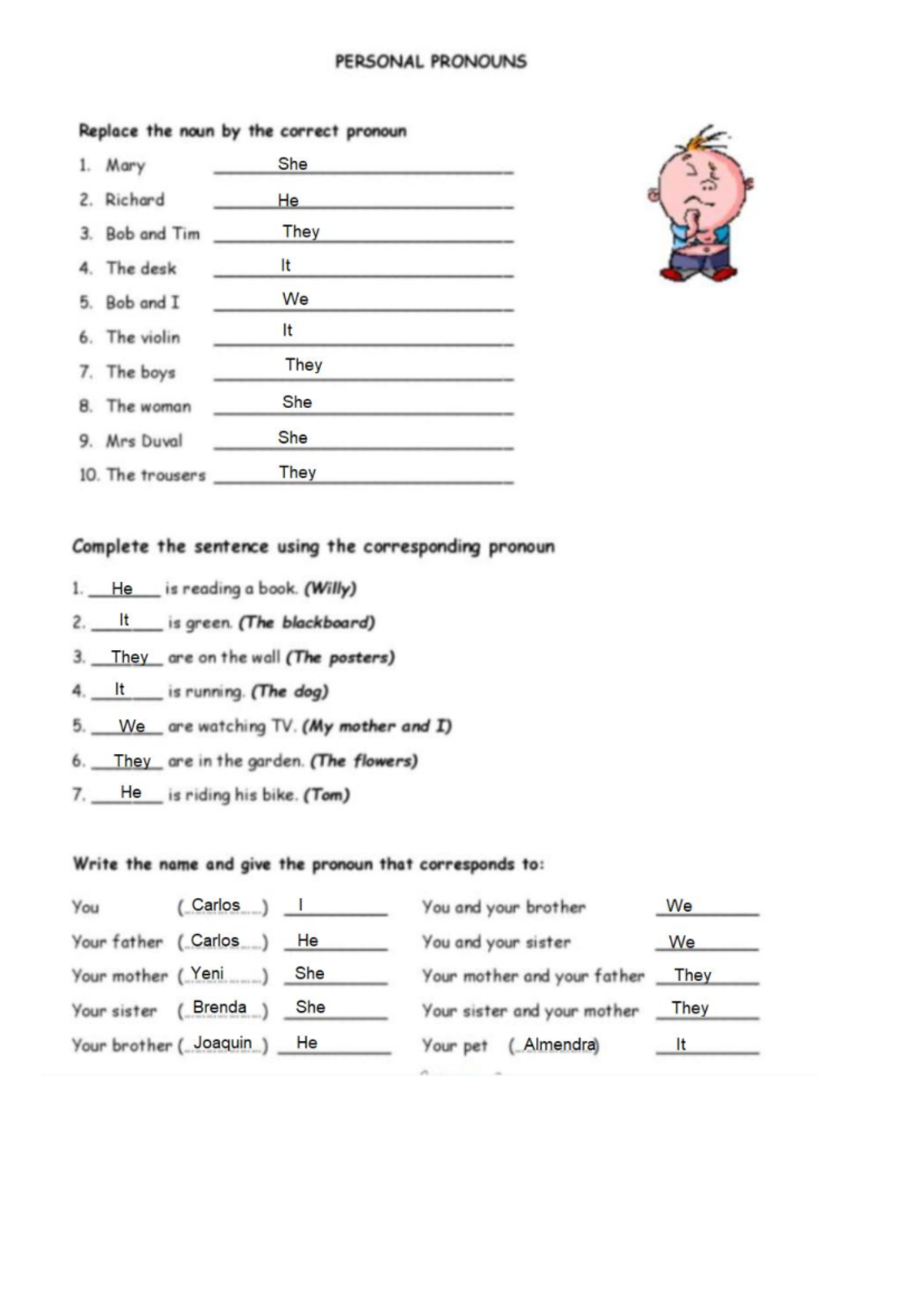 Personal pronouns - ingles básico 01 - PERSONAL PRONOUNS Replace the ...