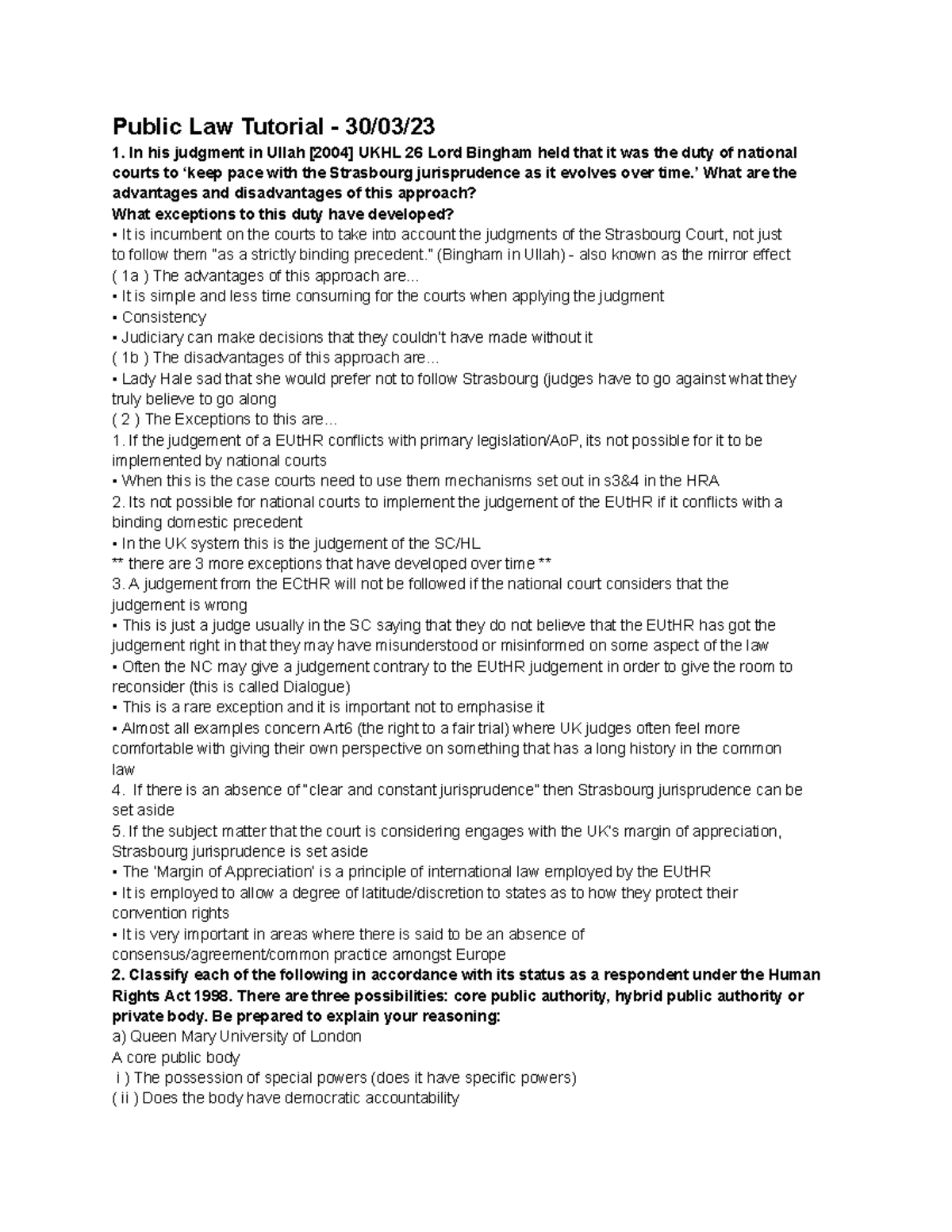 Public Law Tutorial - 30 03 23 - Public Law Tutorial - 30/03/ In his ...