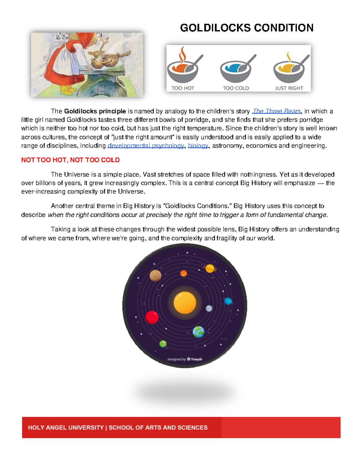 Lesson 3 Goldilocks Condition - GOLDILOCKS CONDITION The Goldilocks principle is named by ...