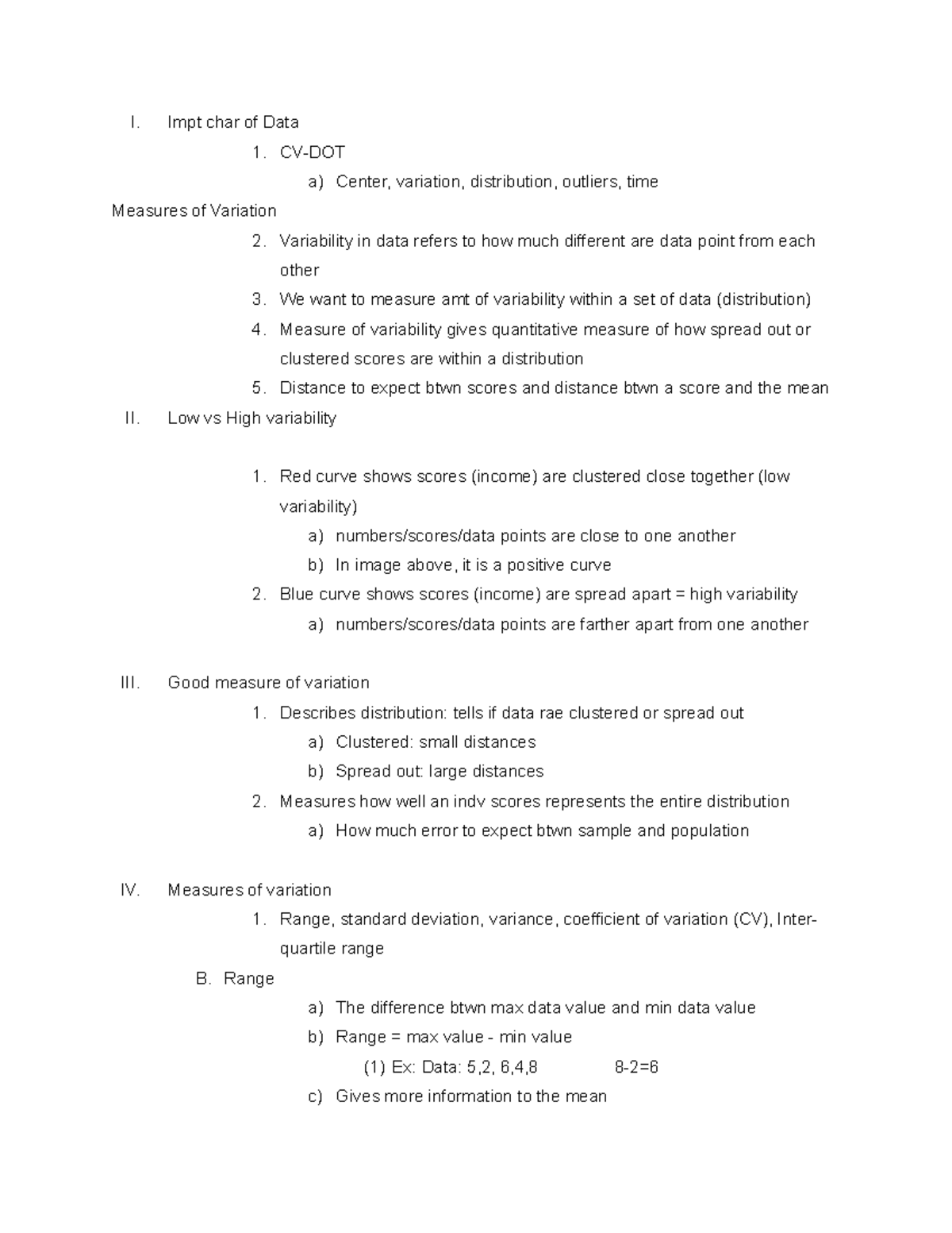09 18 17 Ch. 2 Measures of Variation (2-5) Notes - I. Impt char of Data ...