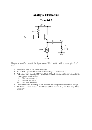 Tutorial 5 - Analogue Electronics Tutorial 5 (In the following questions, you may neglect ...