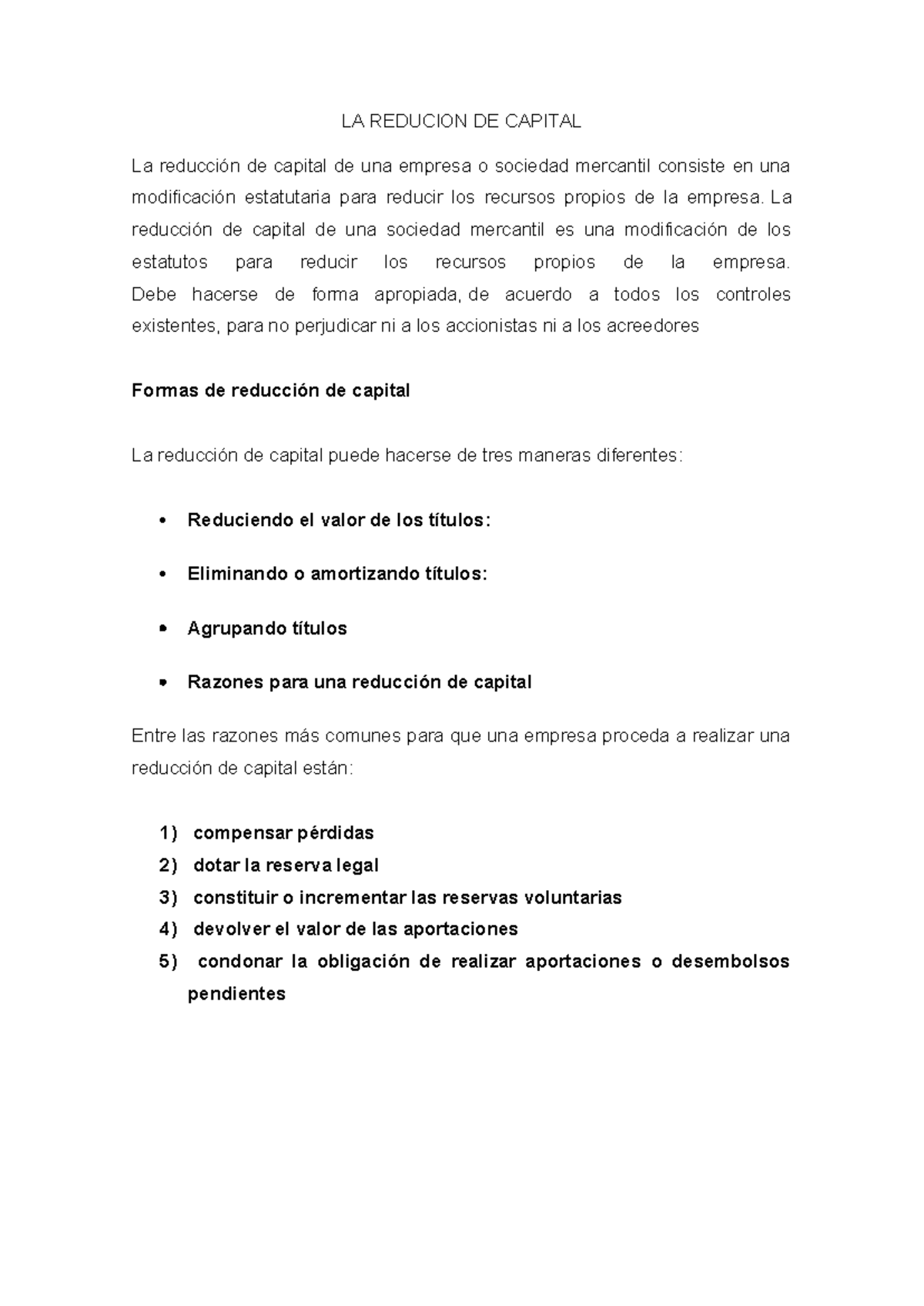 LA Reducion DE Capital 203 - LA REDUCION DE CAPITAL La reducción de ...