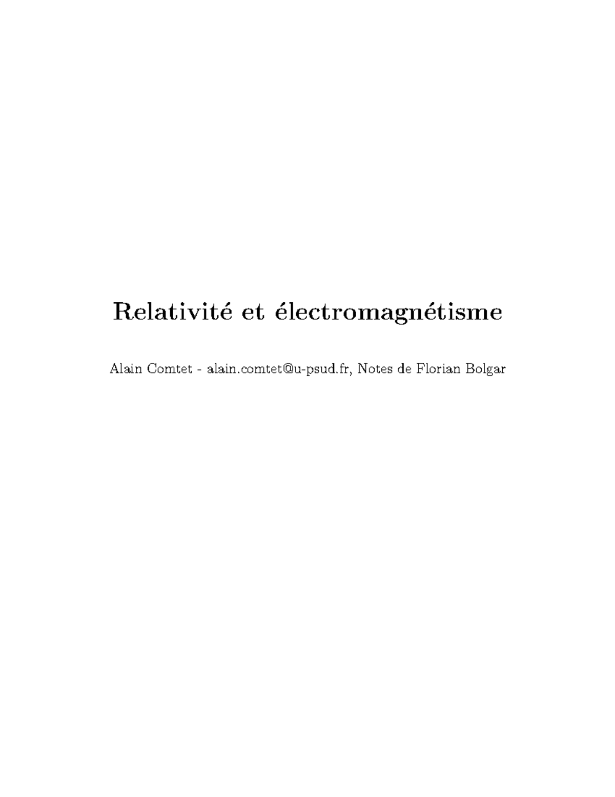 Cours electromagnetisme - Relativit ́e et ́electromagn ́etisme Alain ...