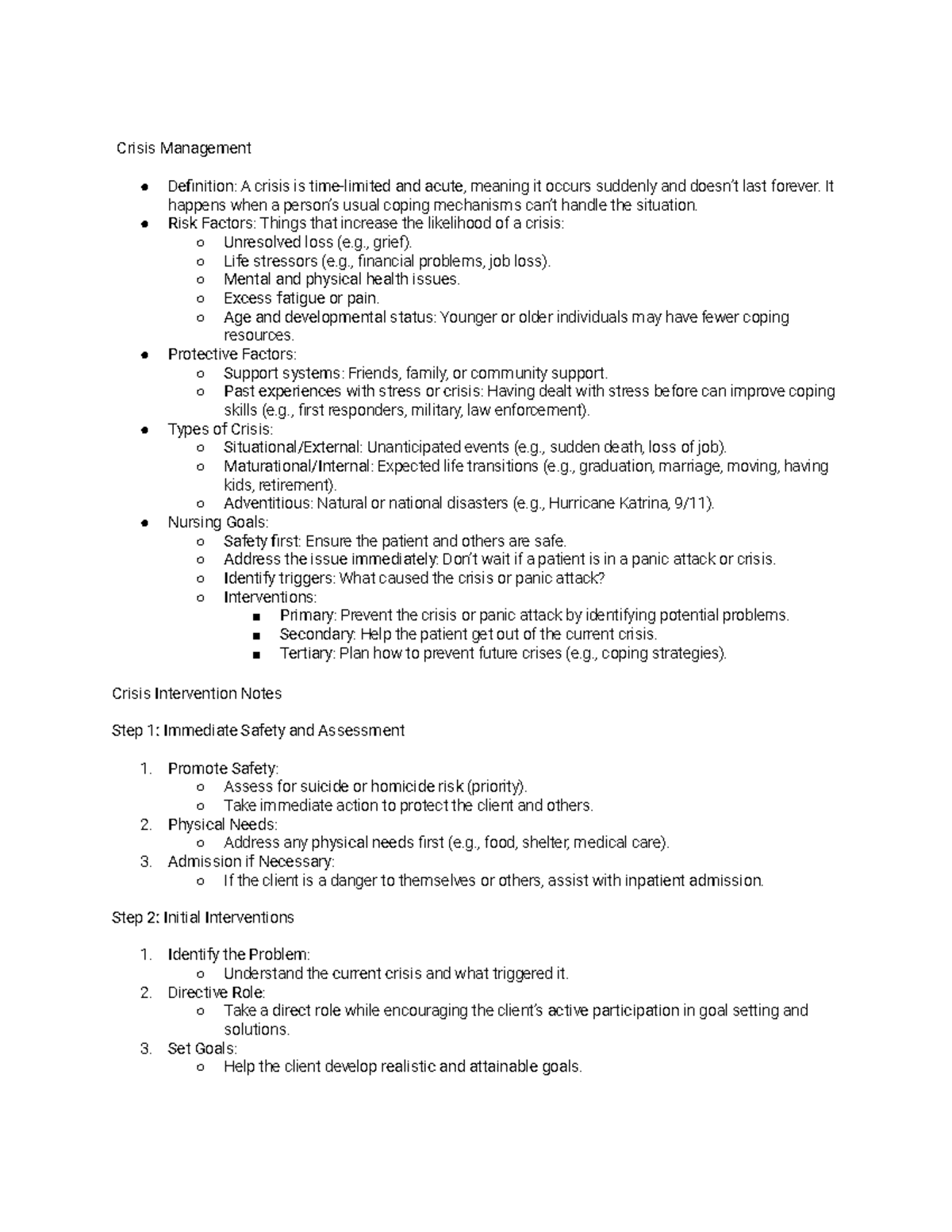 Week 4 notes MH like extra - Crisis Management Definition: A crisis is ...