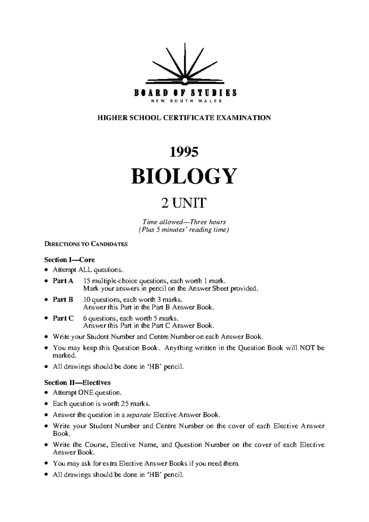 2023 Biology HSC - yess - DIRECTIONS TO CANDIDATES Section I—Core ...
