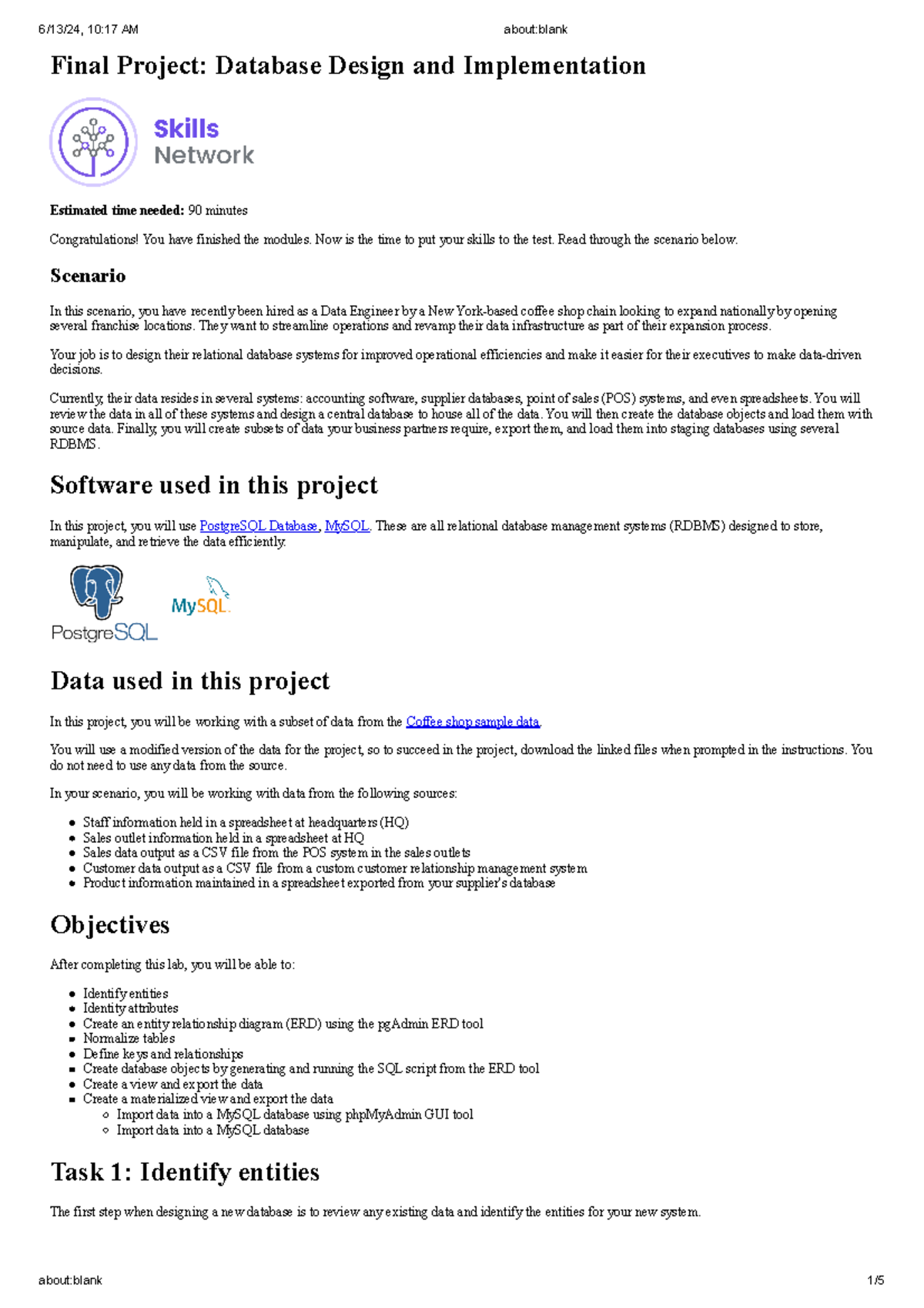 Instructions - Final Project: Database Design and Implementation Estimated time needed: 90 ...