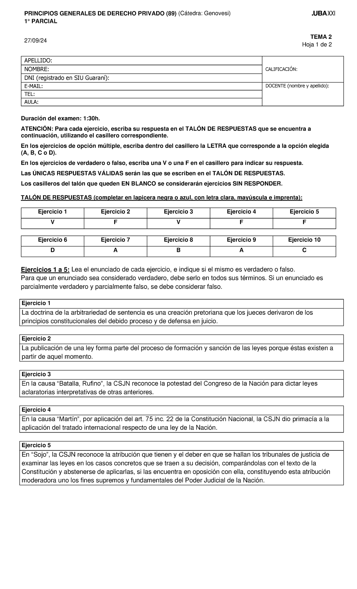 PGDP 2024 2C Clave DE Corrección Primer Parcial TEMA 2 - Duración del ...