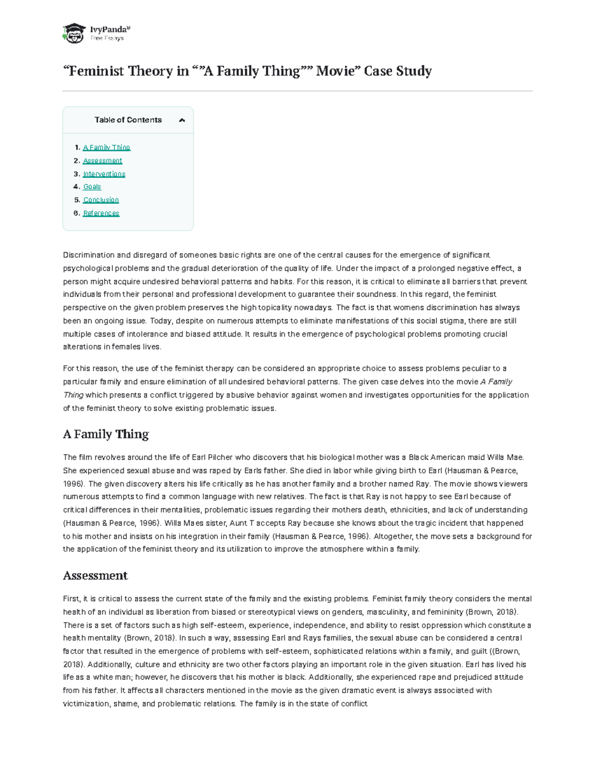 Feminist Theory in A Family Thing Movie - 1125 Words Case Study Example ...