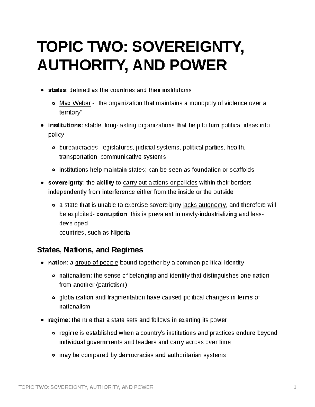 Topic Two Sovereignty Authority and Power - TOPIC TWO: SOVEREIGNTY ...