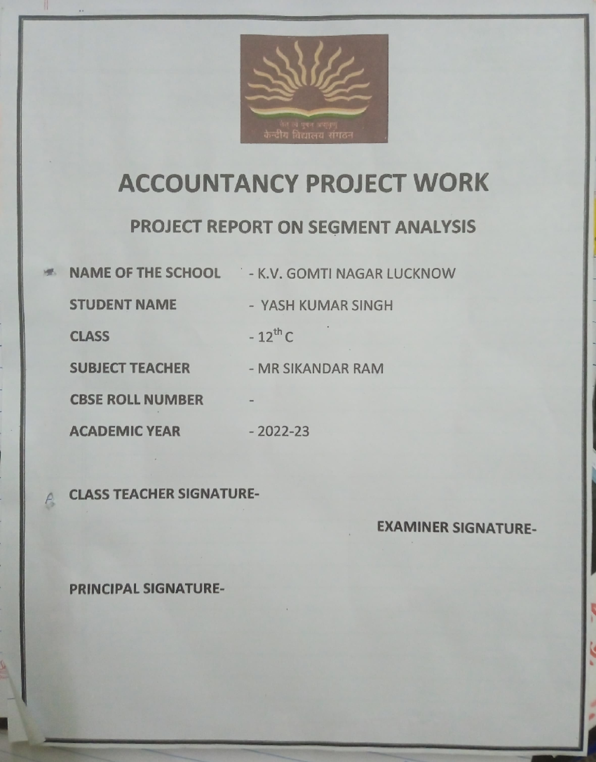 Acut - B.Com NEP Four Year Program - ACCOUNTANCY PROJECT WORK PROJECT ...