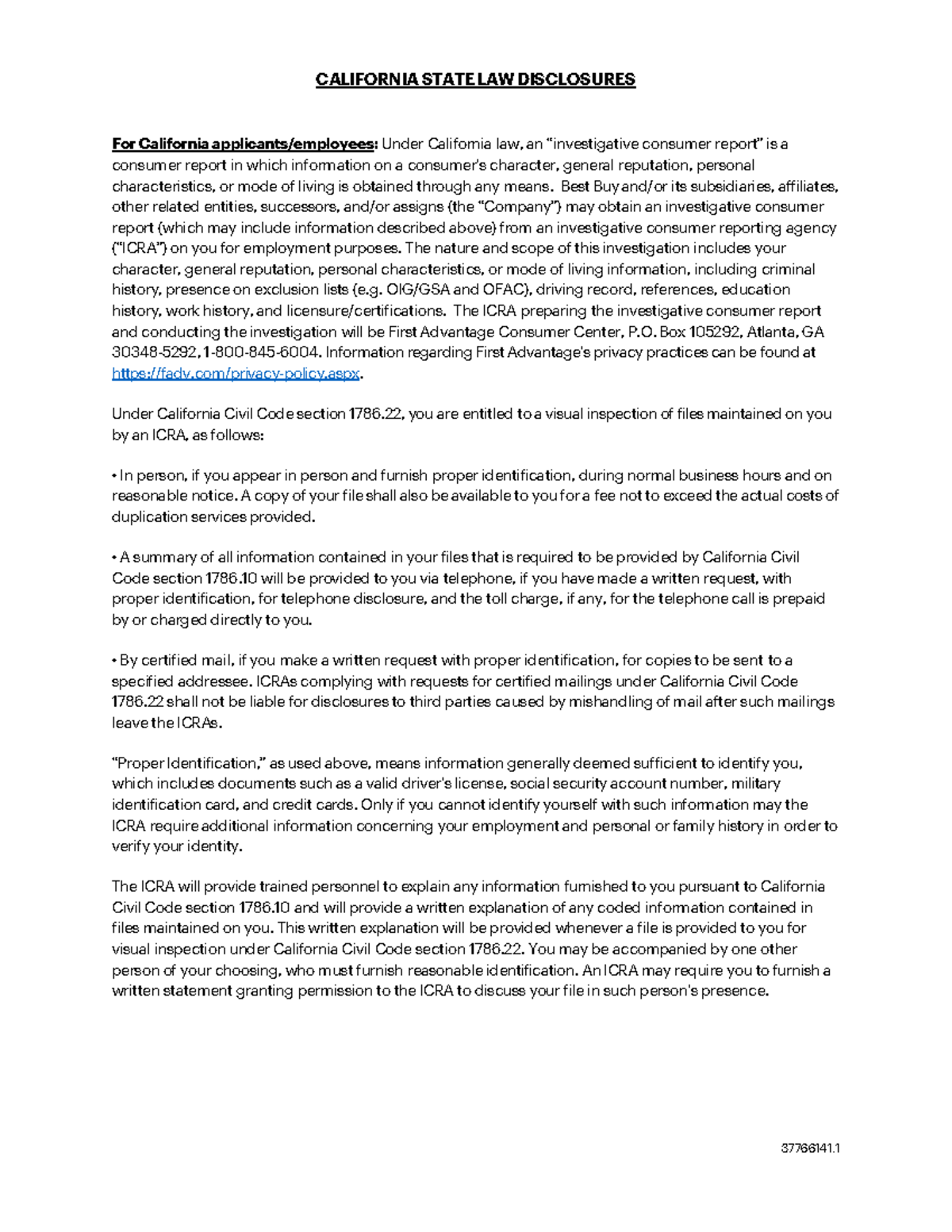 California State LAW Disclosure - CALIFORNIA STATE LAW DISCLOSURES 3 ...