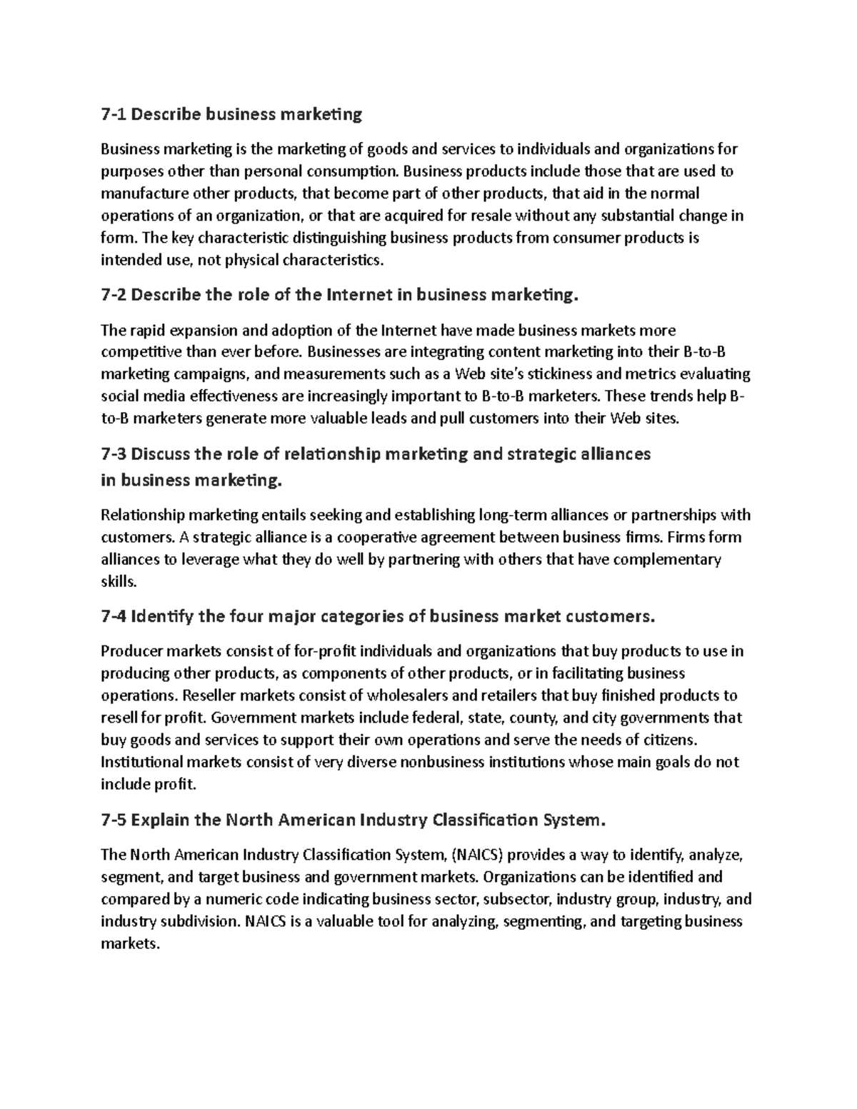 MAR 100- Business Marketing - 7-1 Describe business marketing Business ...