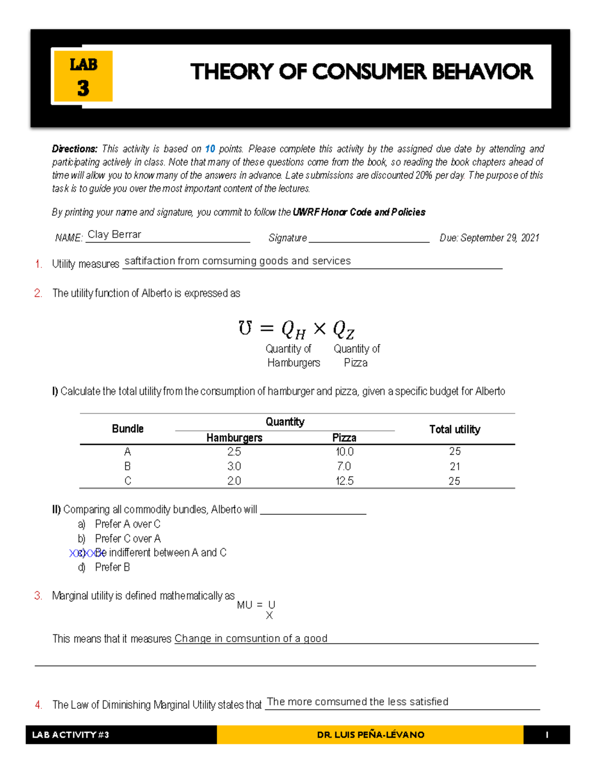 AG Econ 230 Activity 03 - Theory of Consumer Behavior done - Directions ...