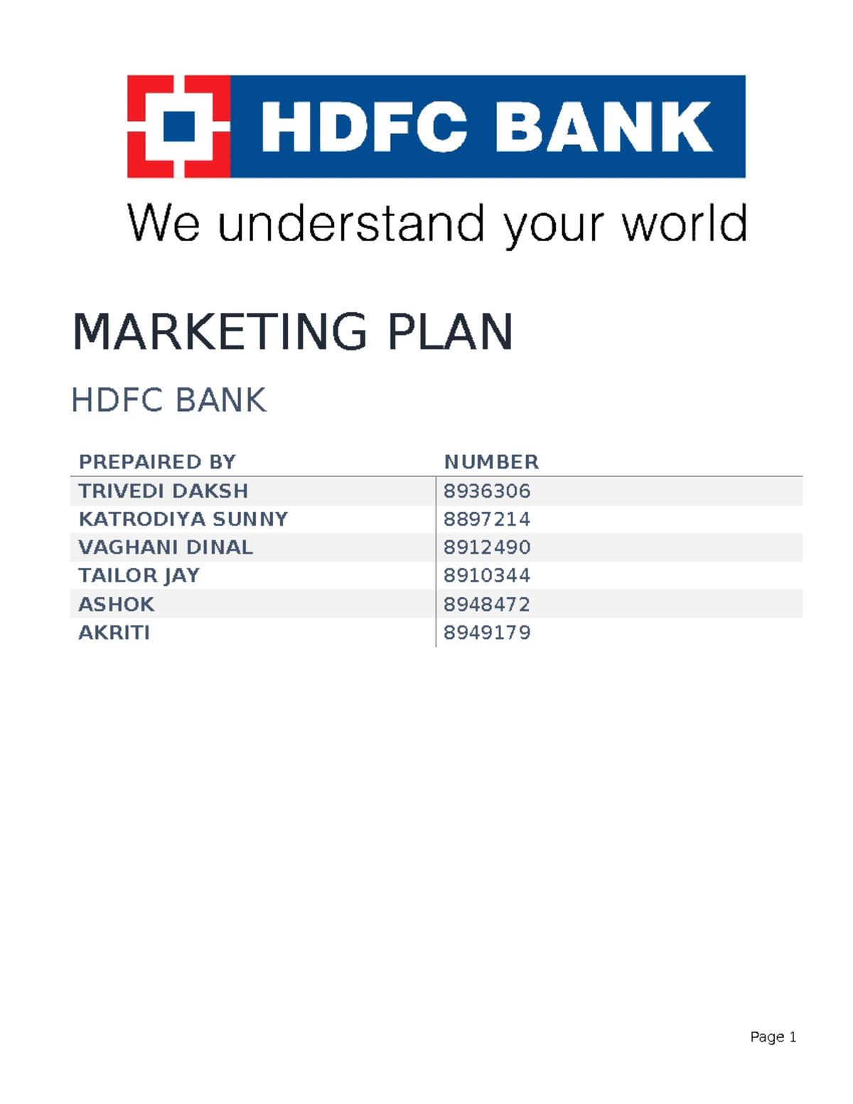 Marketing PLAN edited - Business plan - MARKETING PLAN HDFC BANK ...