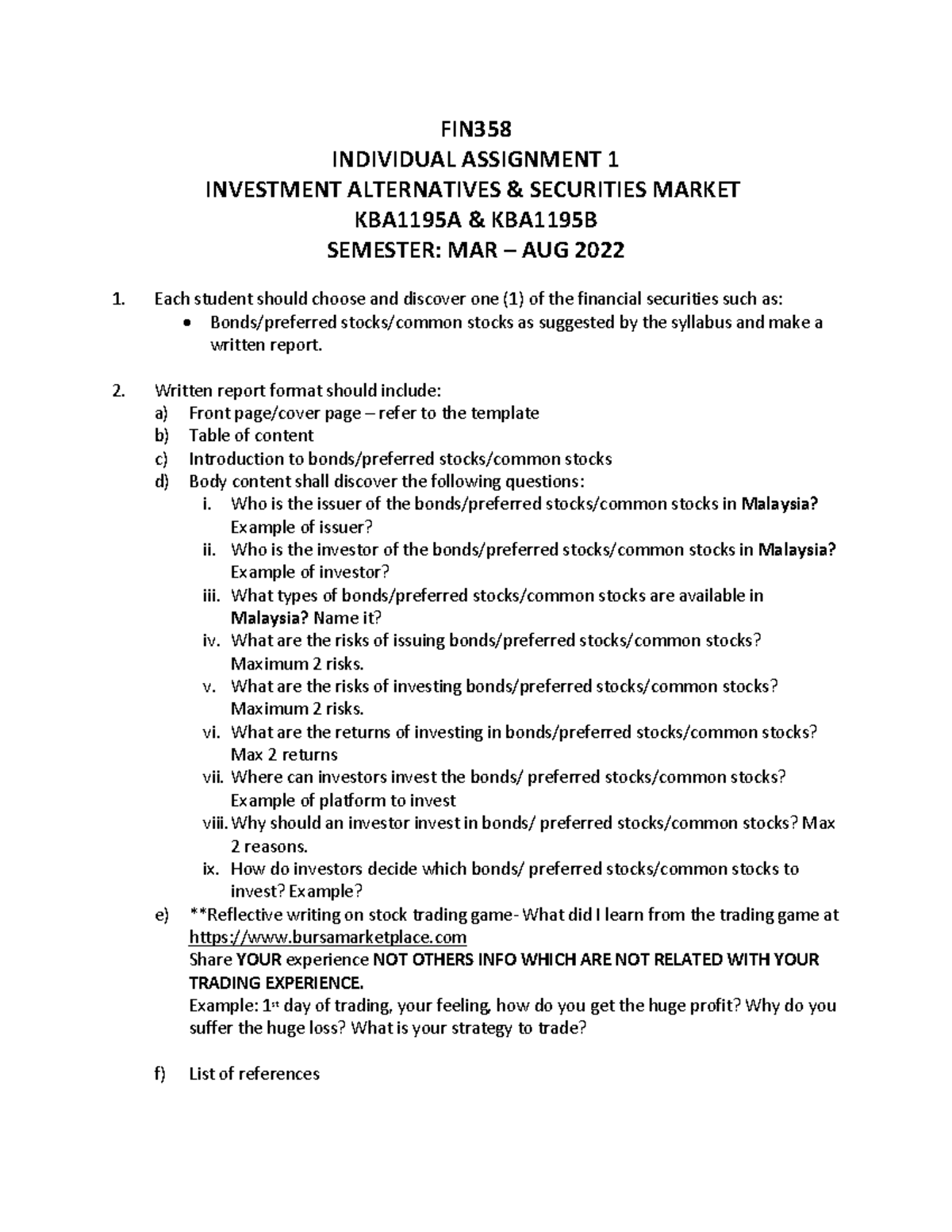 Assignment 1 fin358 - advffjcjjhjgjshb jajbdabjhkfha bdjbcjhucsjfhsjfos ...