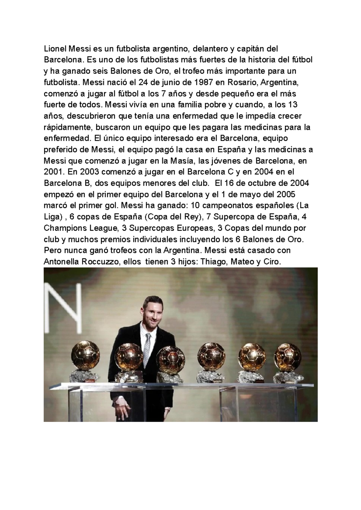 Biografia di Messi - Spagnolo - Lionel Messi es un futbolista argentino ...