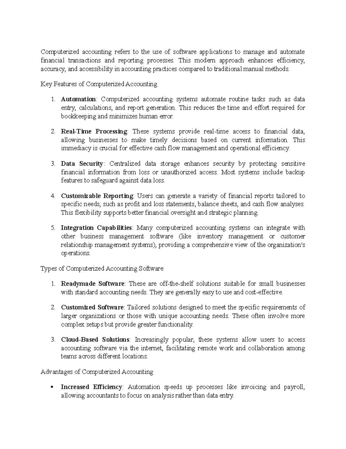 Computerized Accounting Overview - Computerized accounting refers to ...