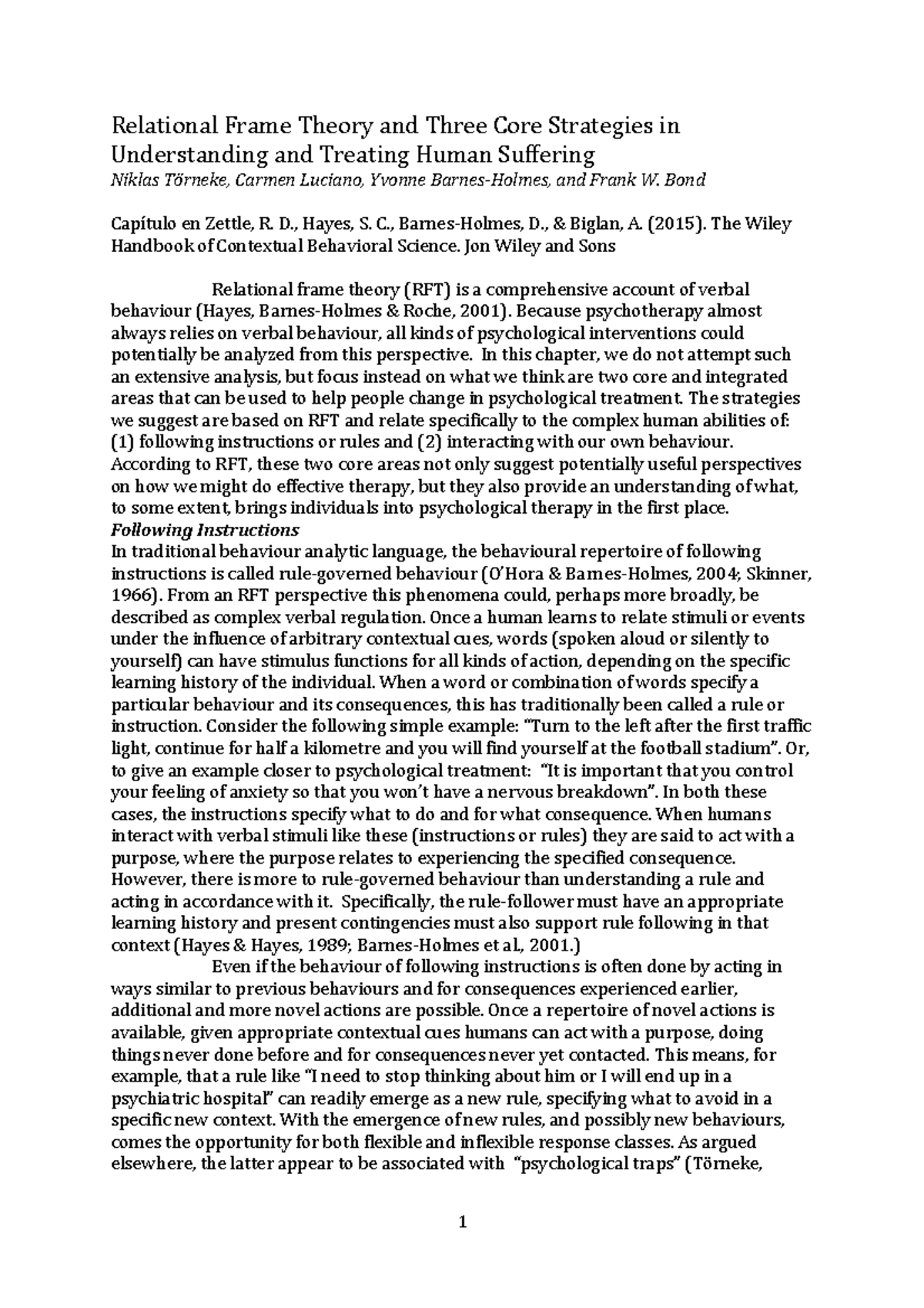 RFT flexibilidad psicológica Törneke et al. 2015 - Relational Frame ...