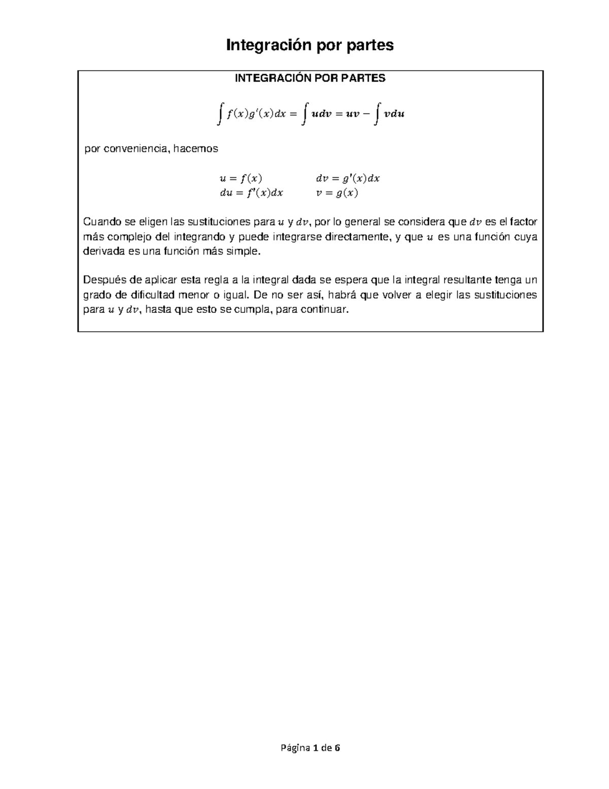 01 ADA 2. Integración por partes - INTEGRACIÓN POR PARTES ∫ 𝑓(𝑥)𝑔 ′ (𝑥 ...