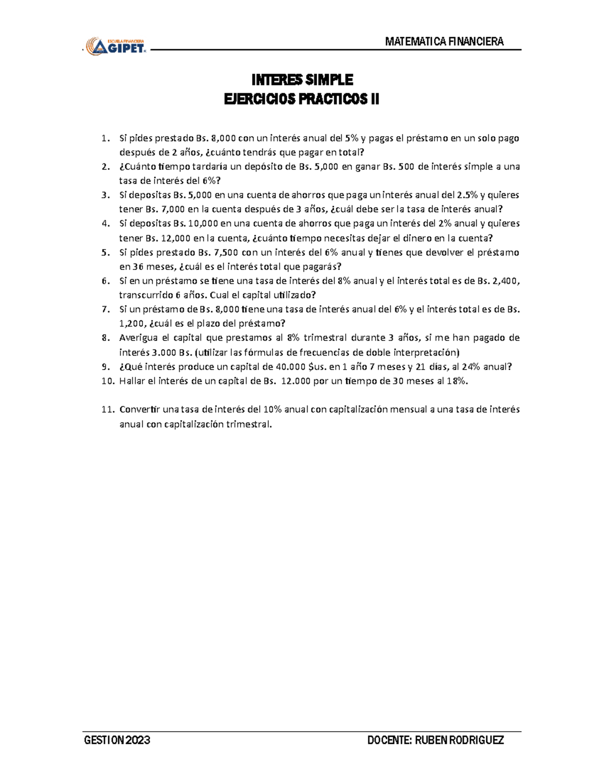 Ejercicio 2 Interes Simple Conversiones - MATEMATICA FINANCIERA GESTION ...