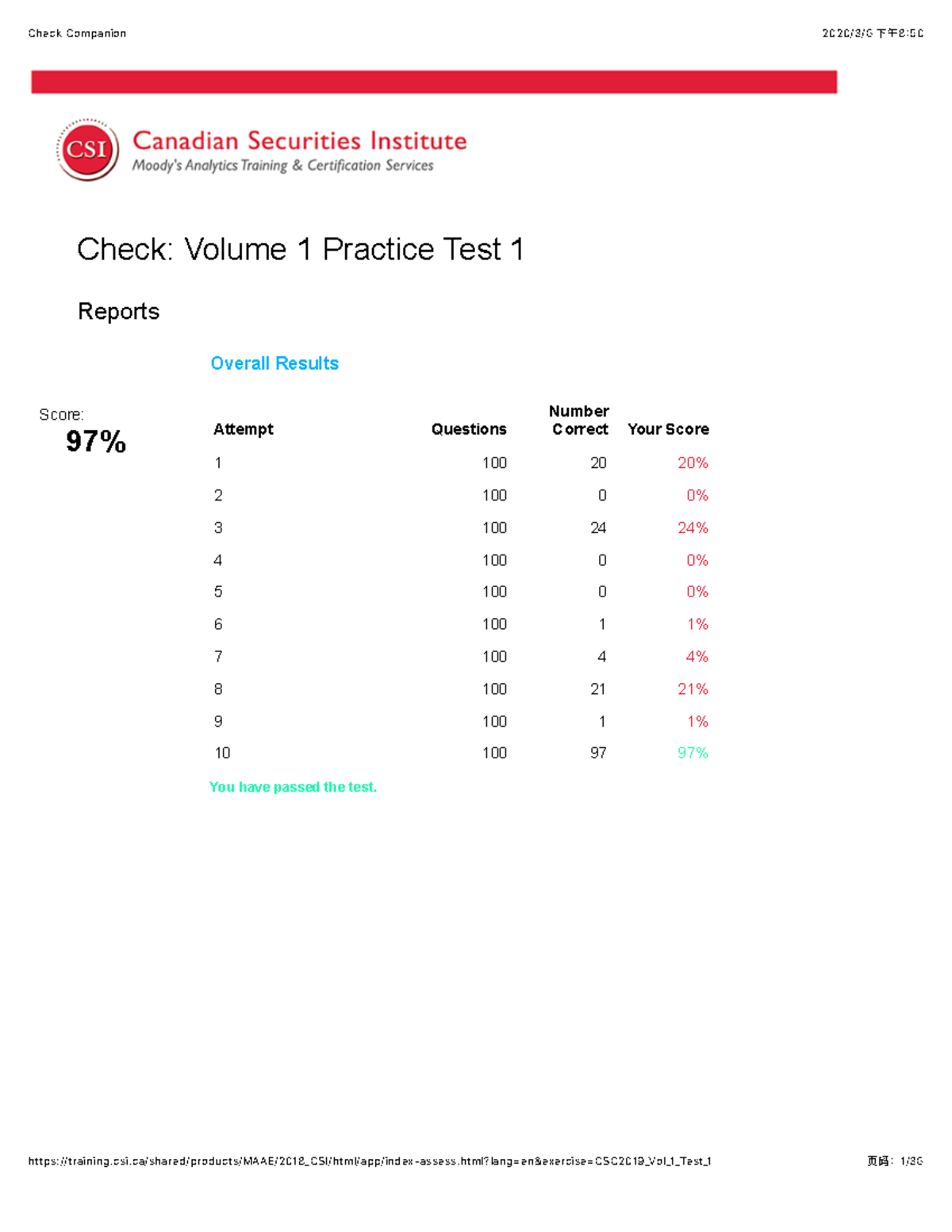 Volume 1 PT1 - csc - Check: Volume 1 Practice Test 1 Reports Attempt ...