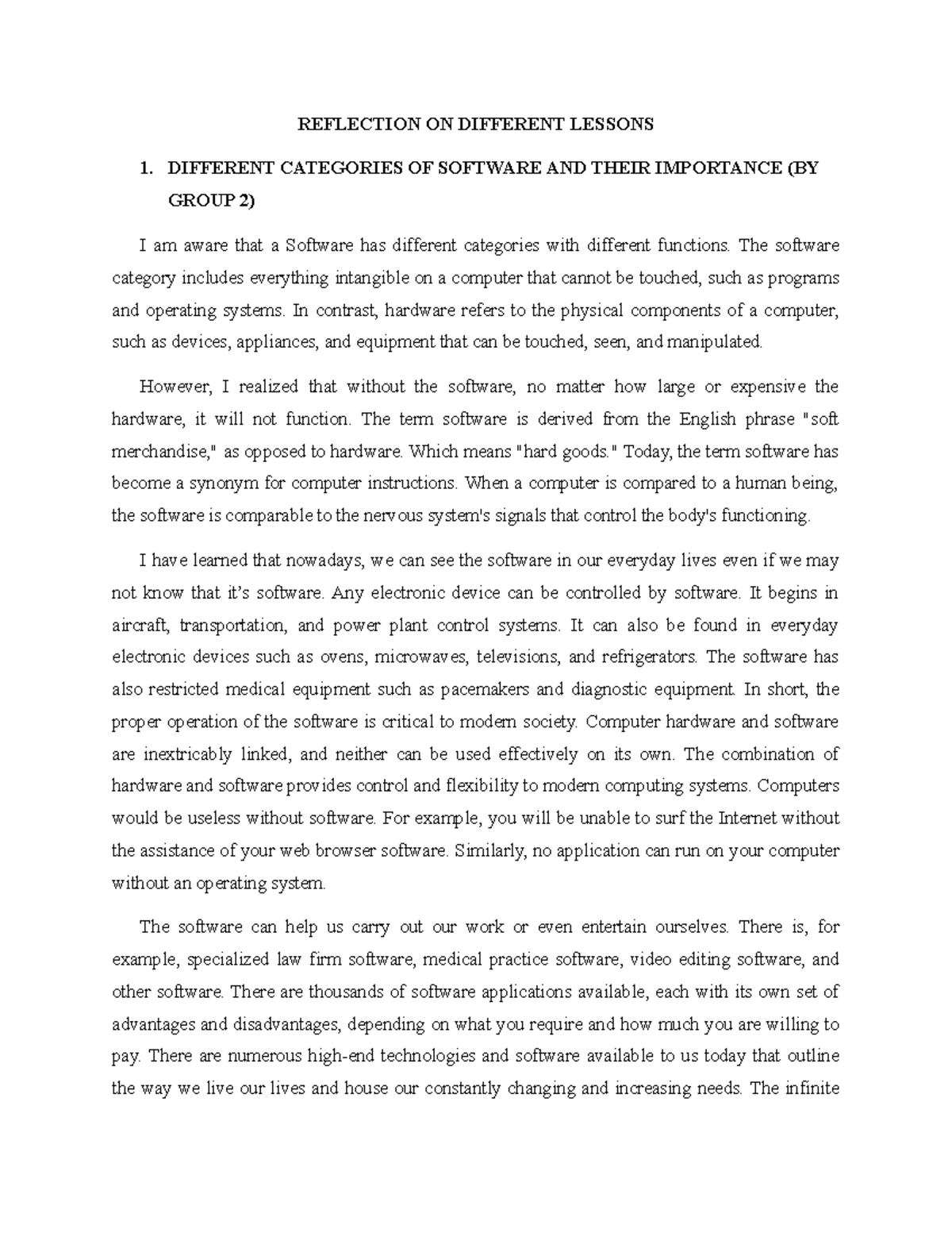 IT ERA Reflection ON Different Lessons - REFLECTION ON DIFFERENT ...