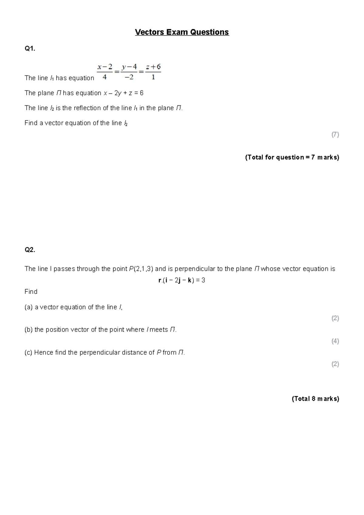 Vectors CP2 revision - exam questions part 1 - Vectors Exam Questions ...