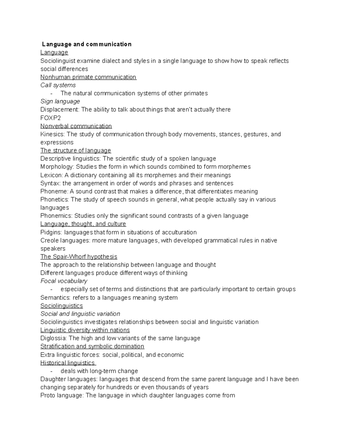 Chapter 4 - Lecture notes 4 - Language and communication Language ...