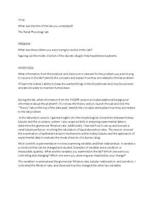 Anatomy 2 lab report week 6 - TITLE: What was the title of the lab you ...