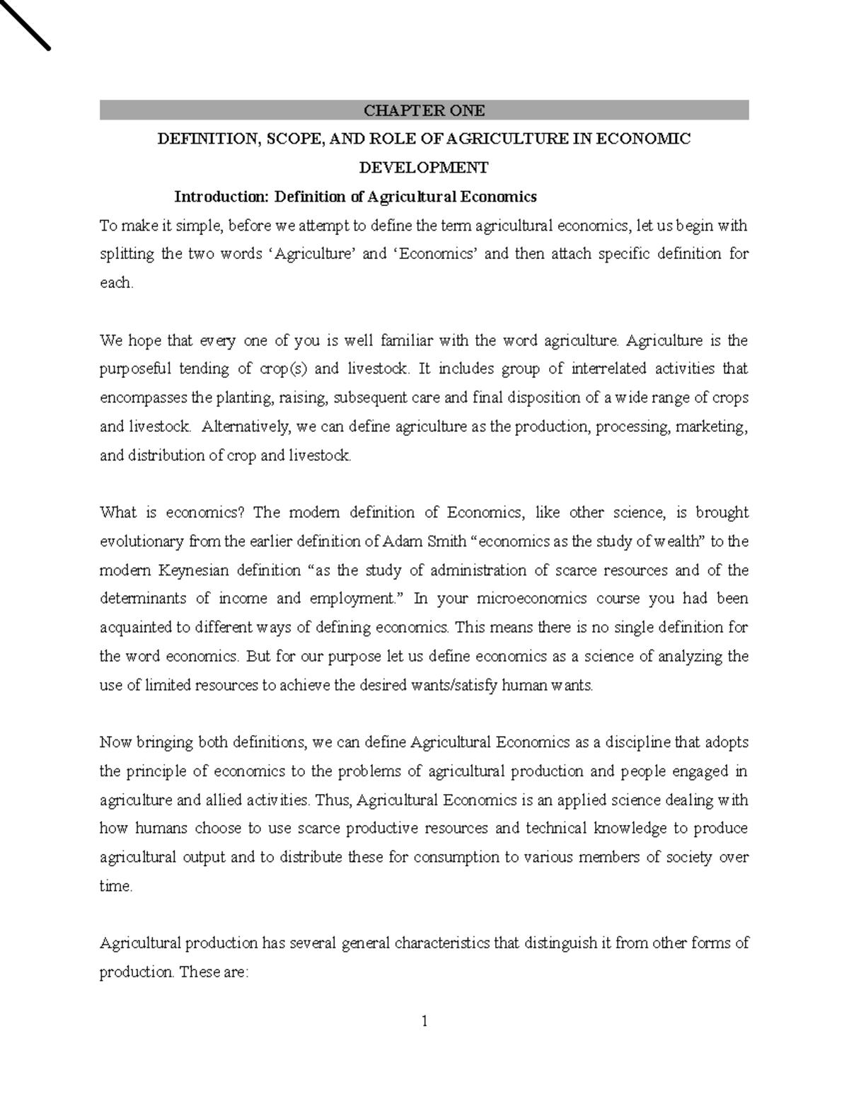 Agricultural all Chapters - CHAPTER ONE DEFINITION, SCOPE, AND ROLE OF ...