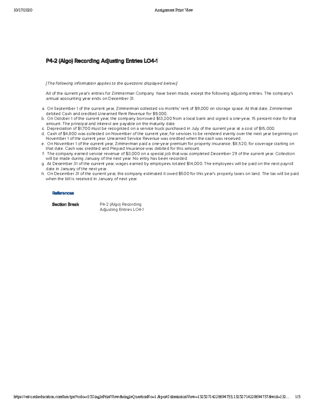 Ch4 h.w P4-2 Part 1 - correct - 10/17/2020 Assignment Print View - Studocu