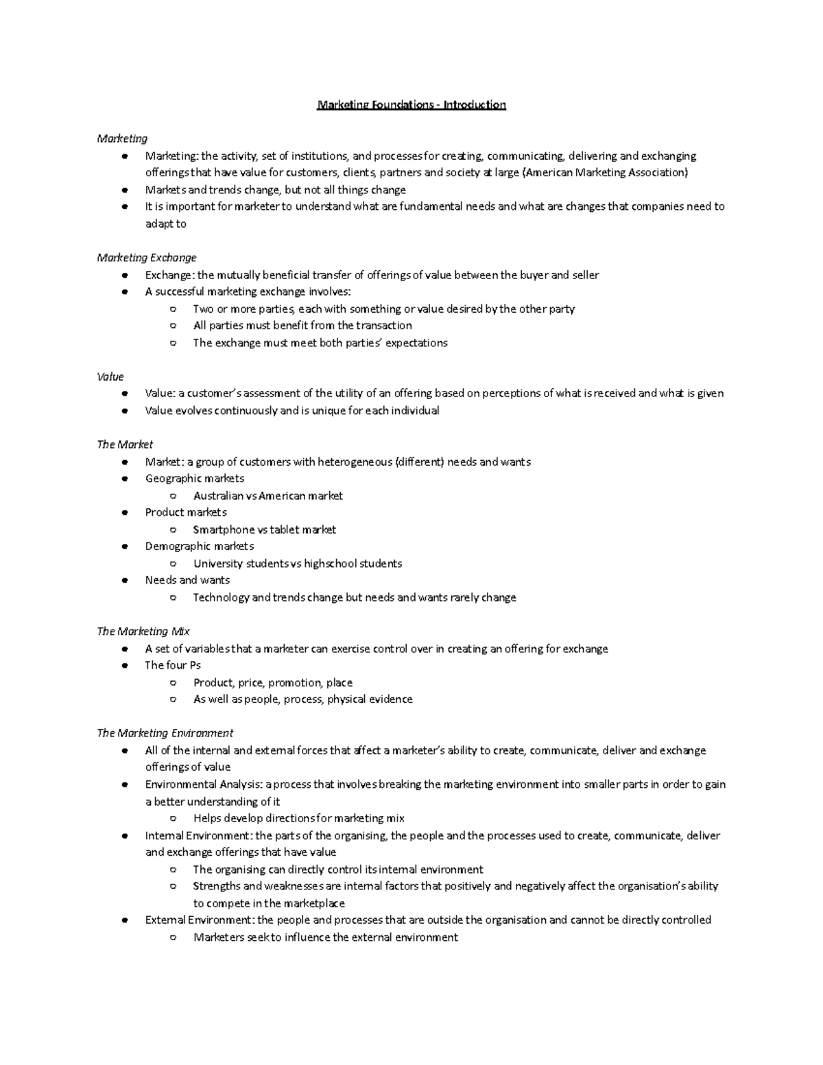 Marketing Foundations Notes - Marketing Foundations - Introduction ...