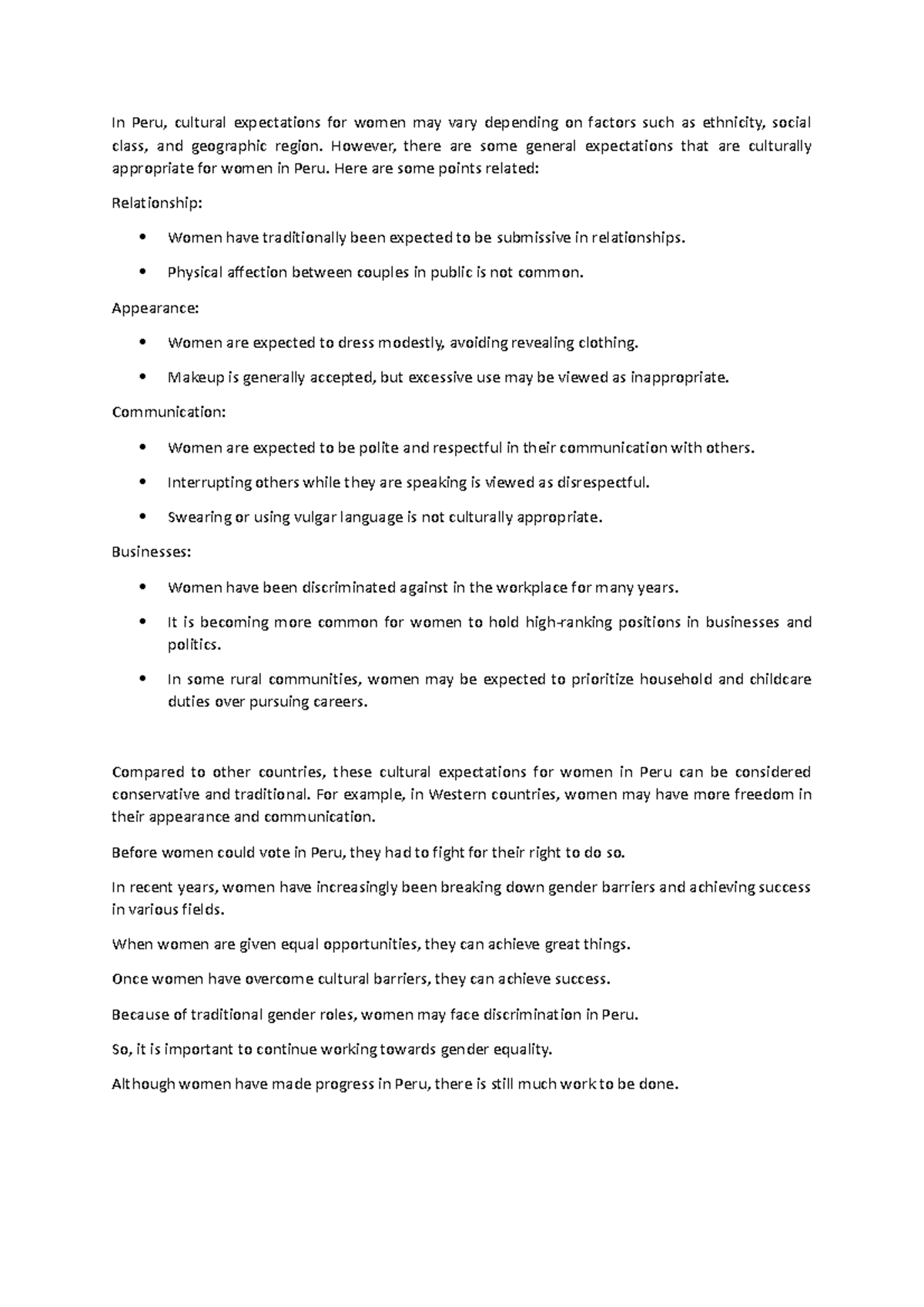 ALP I2 - ad asd asd - In Peru, cultural expectations for women may vary ...