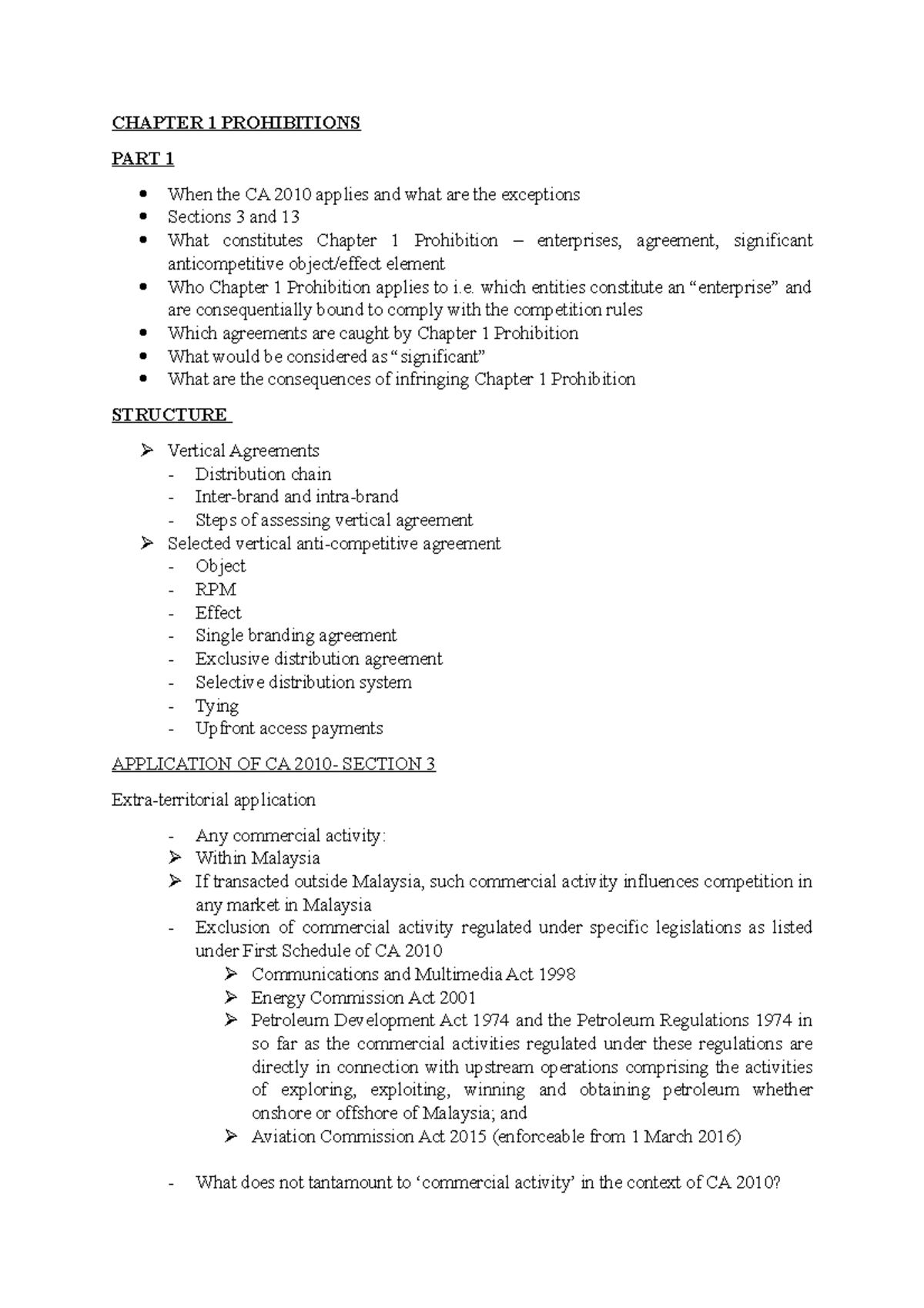 Competition Law Notes Chapter 1 Prohibition - CHAPTER 1 PROHIBITIONS ...